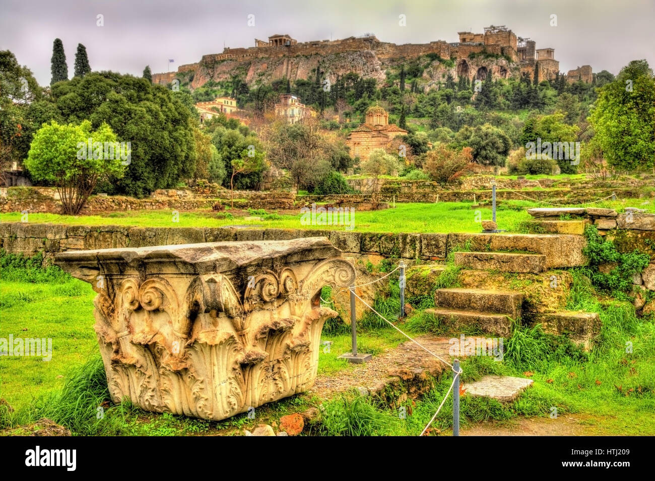 Corinthian capital at the Ancient Agora of Athens - Greece Stock Photo ...