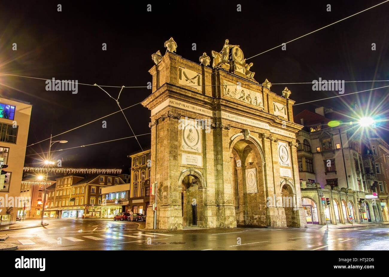 Triumphal Arch in Innsbruck at night - Austria Stock Photo - Alamy