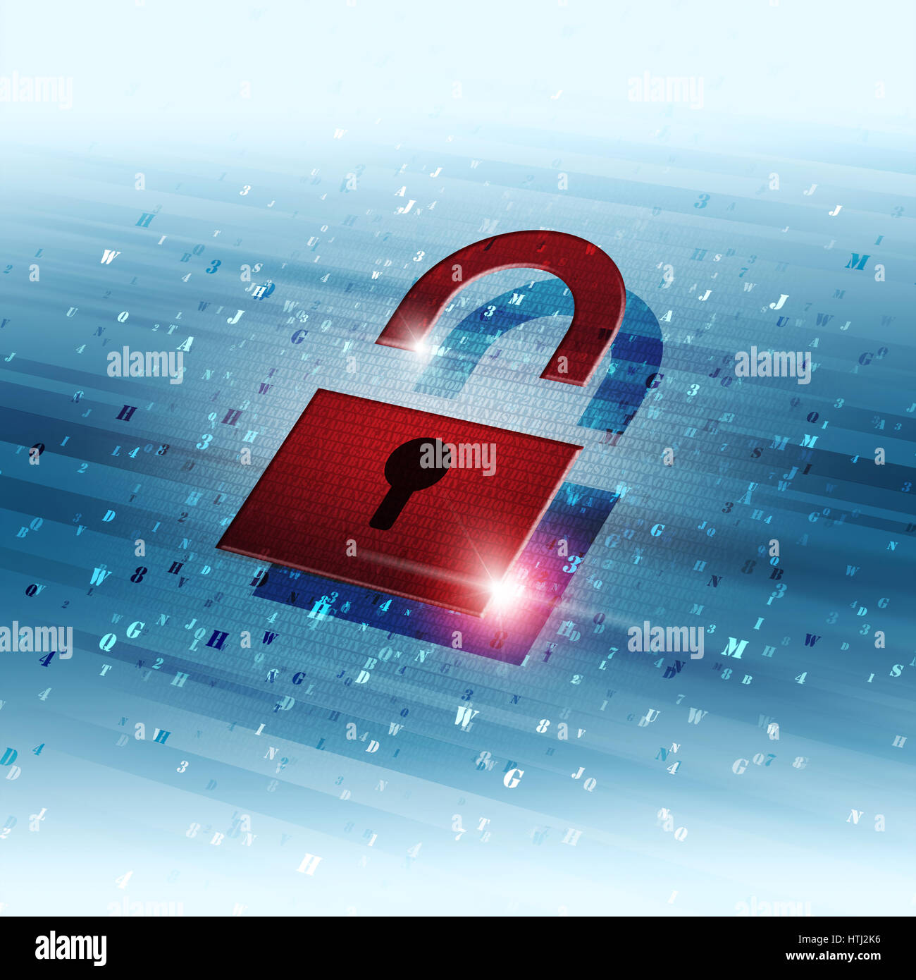 abstract concept red security code lock technology blue background ...