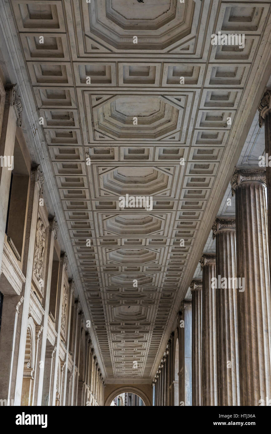 Corridor of roman columns with decor ceiling in Rome, Italy Stock Photo ...