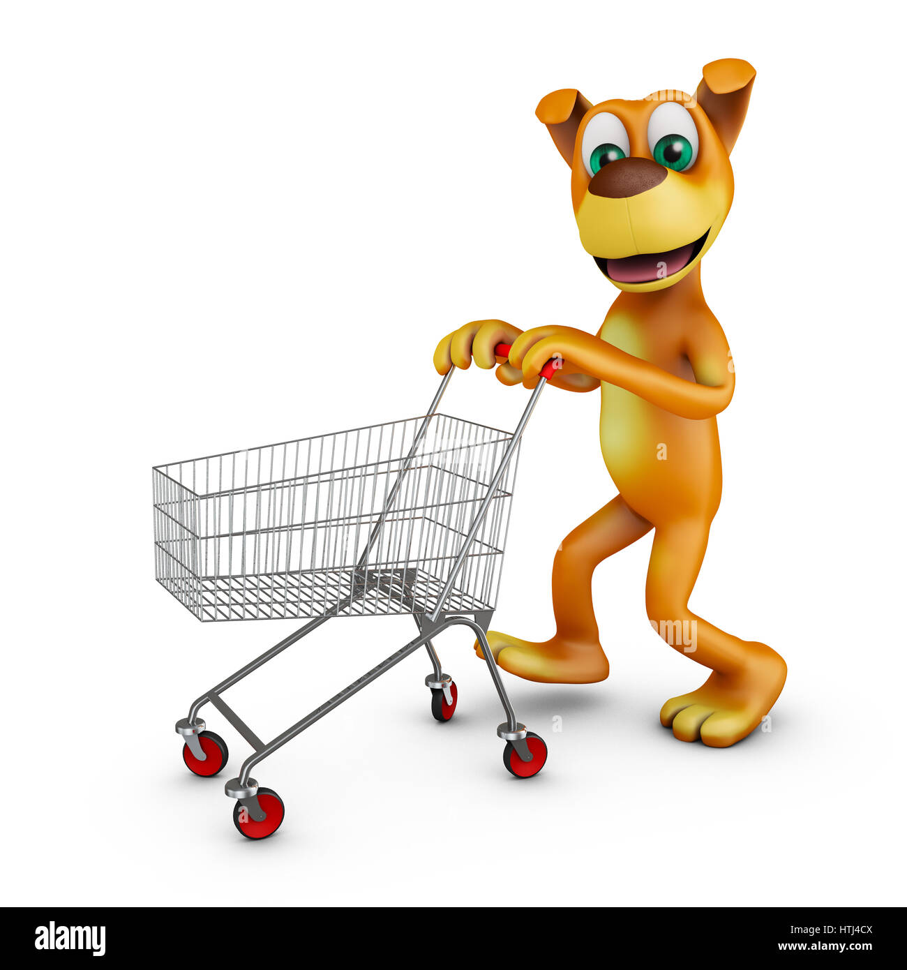 Dog with a shopping cart on a white background. 3D rendering Stock ...