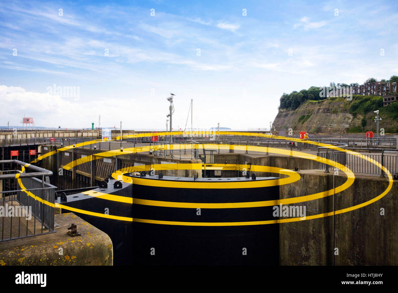 Felice Varini's Anamorphic Illusion, Cardiff Bay Stock Photo - Alamy
