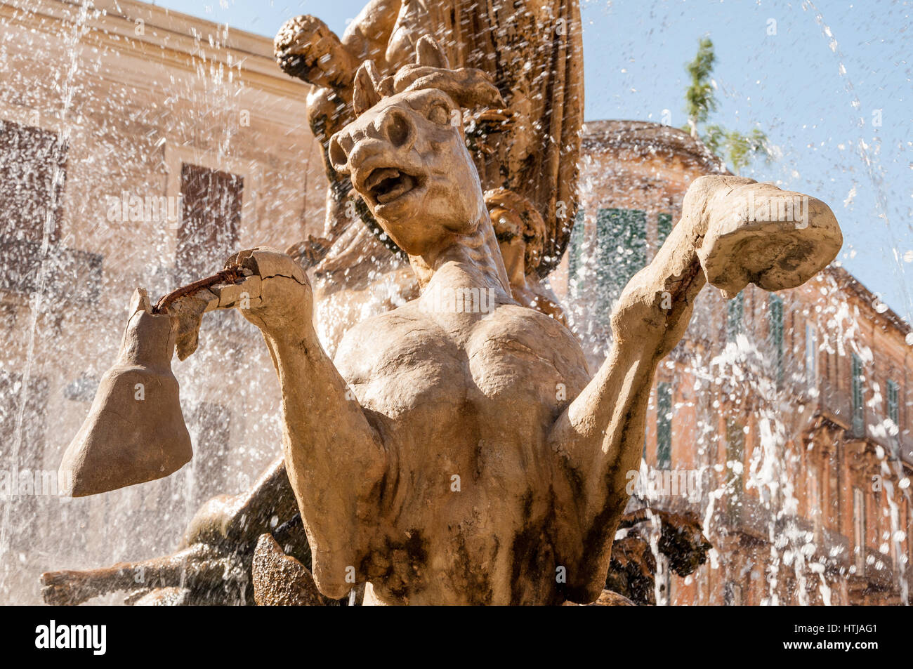 The fountain on the square Archimedes in Syracuse. Sicily, Italy Stock ...
