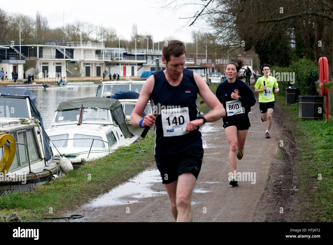 Runners on the River Thames towpath in the Teddy Hall Relays, Oxford ...