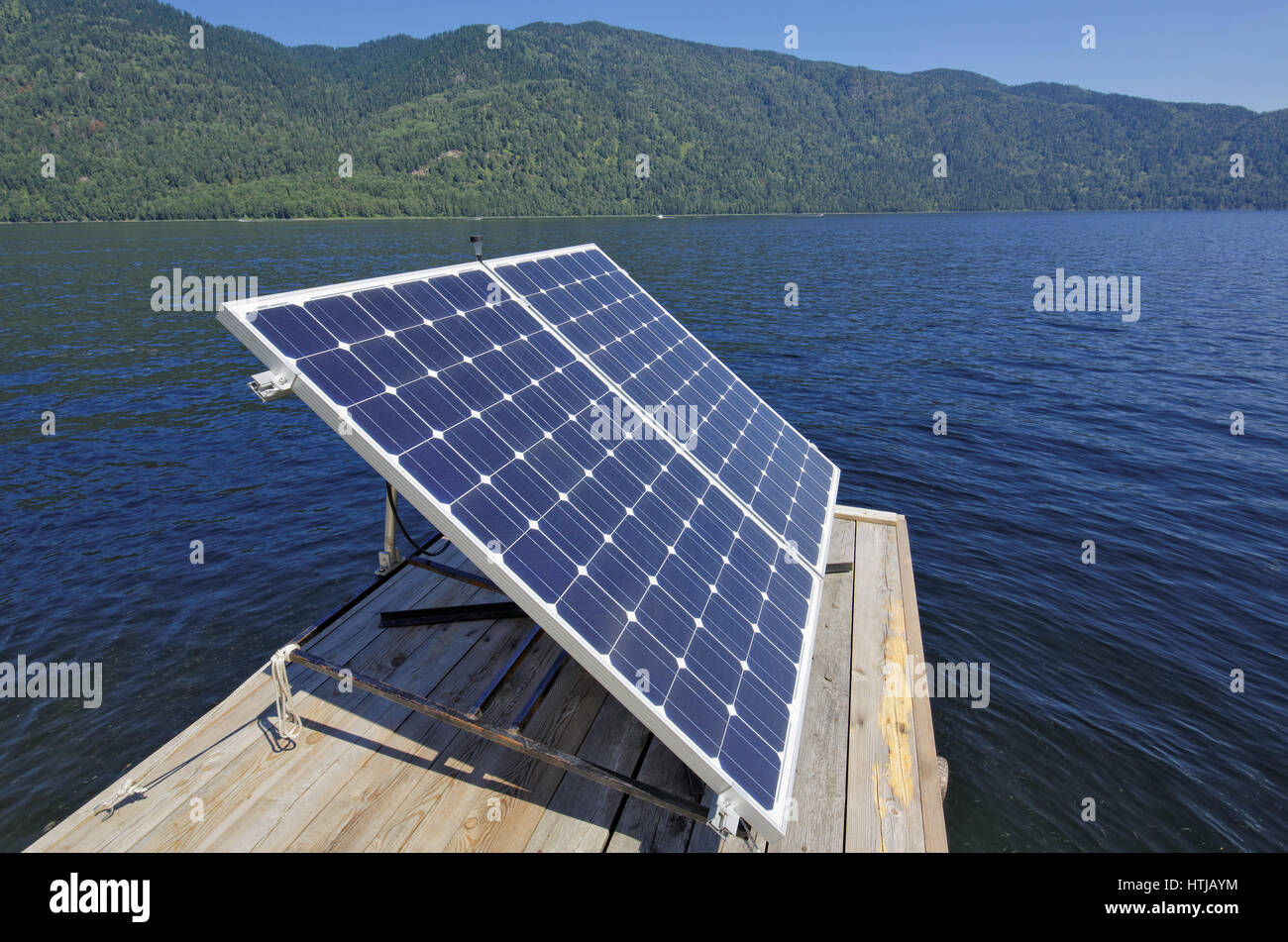 The solar panel on the pier at Lake Teletskoye Stock Photo - Alamy