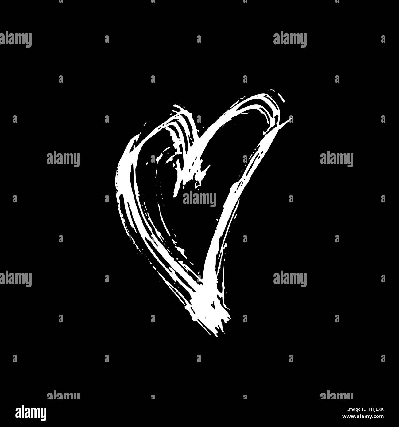 Grunge hand drawn ink heart. Valentine day dry brush print. Vector ...