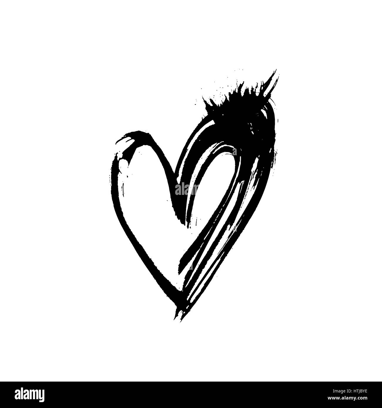 Grunge hand drawn ink heart. Valentine day dry brush print. Vector ...