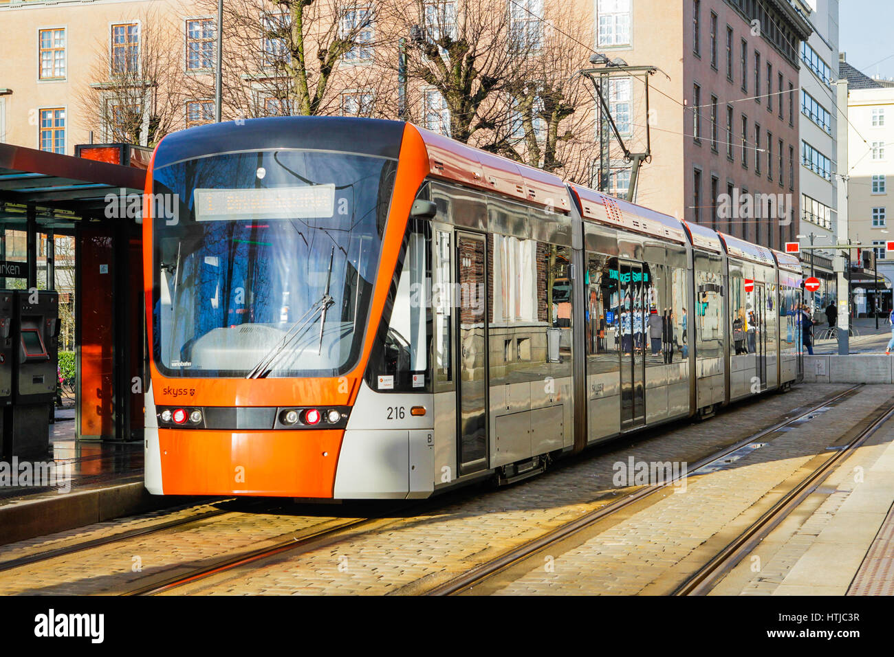 Modern tram on the street in Bergen, Norway Stock Photo - Alamy