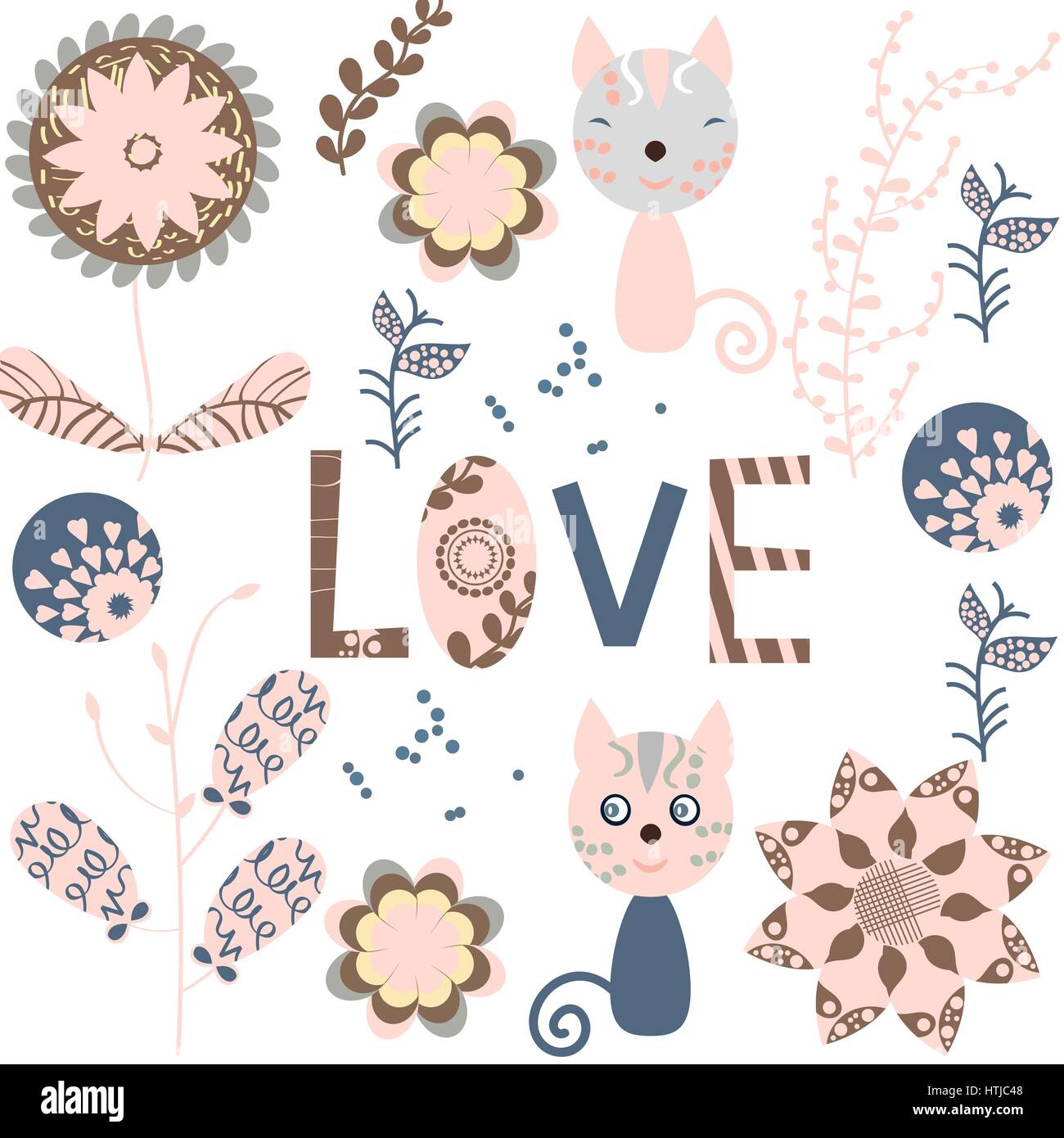 Floral card with with an inscription « love». Lovely vector card ...