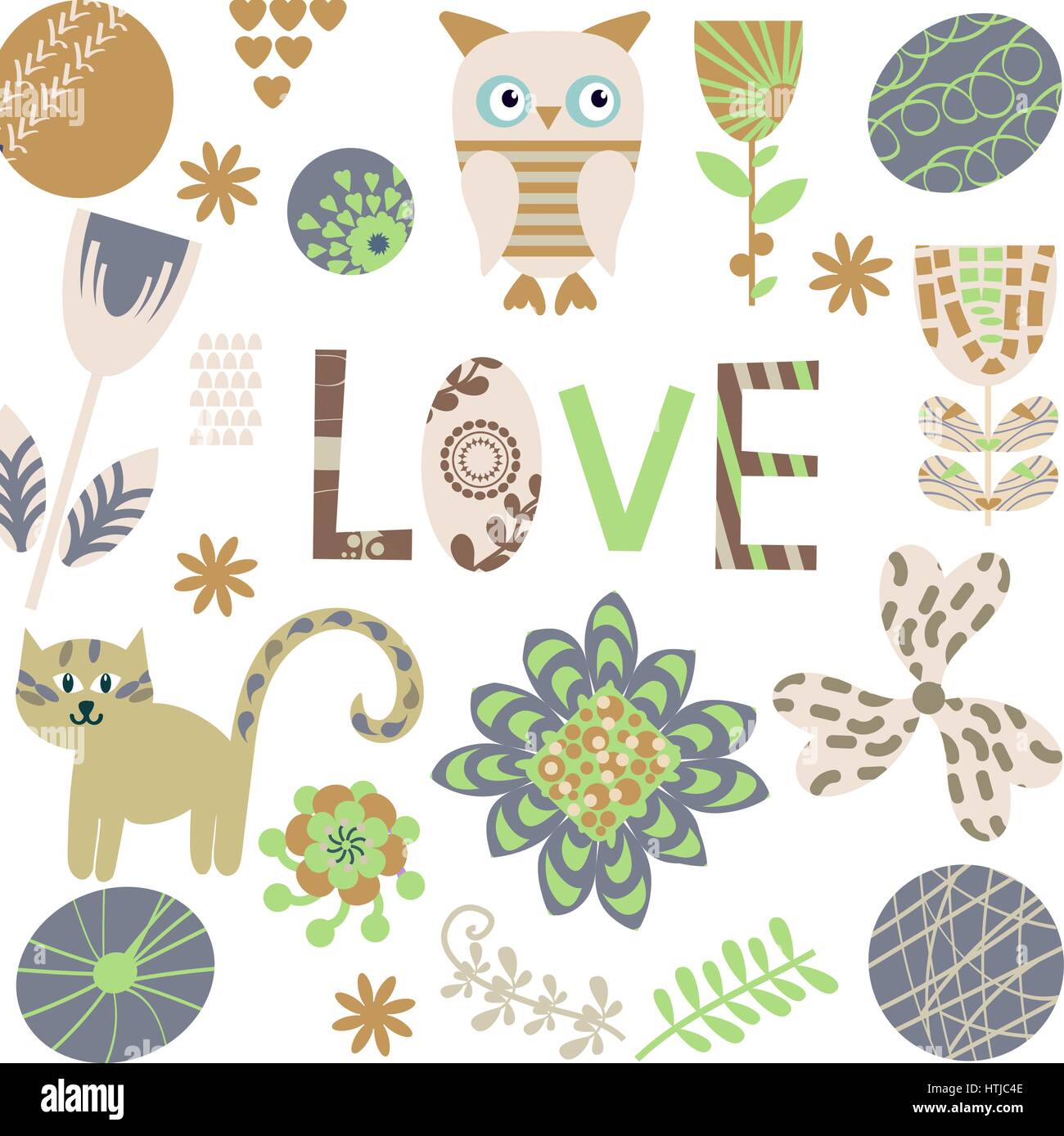 Floral card with with an inscription « love». Lovely vector card ...