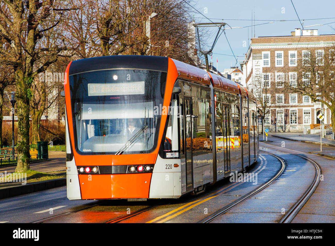 Modern tram on the street in Bergen, Norway Stock Photo - Alamy