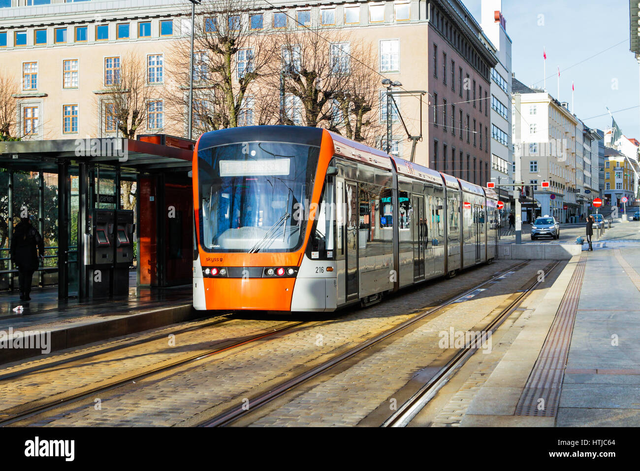Modern tram on the street in Bergen, Norway Stock Photo - Alamy