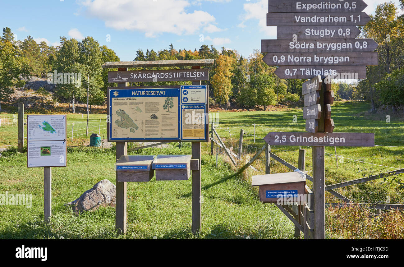 Information, maps and signs for visitors to island of Grinda, Stockholm ...