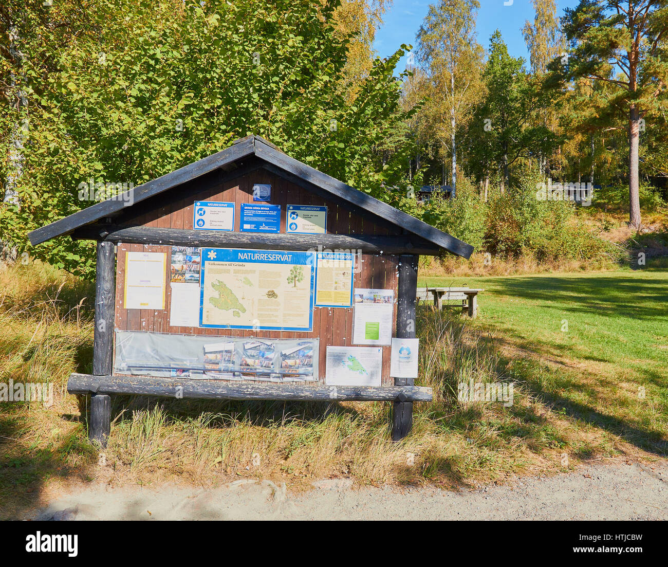 Information board about the nature reserve on island of Grinda ...