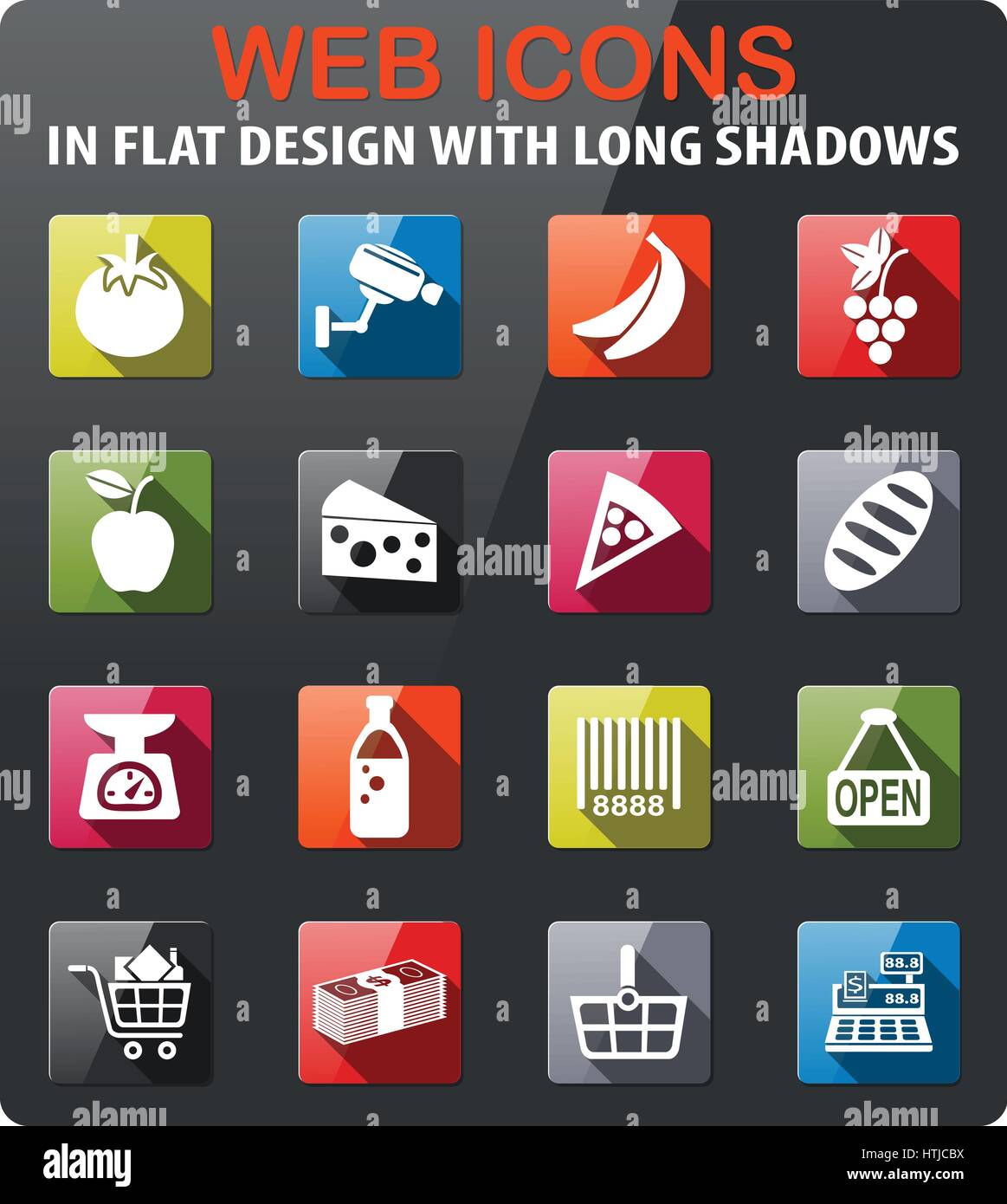 grocery store icons set in flat design with long shadow Stock Vector ...