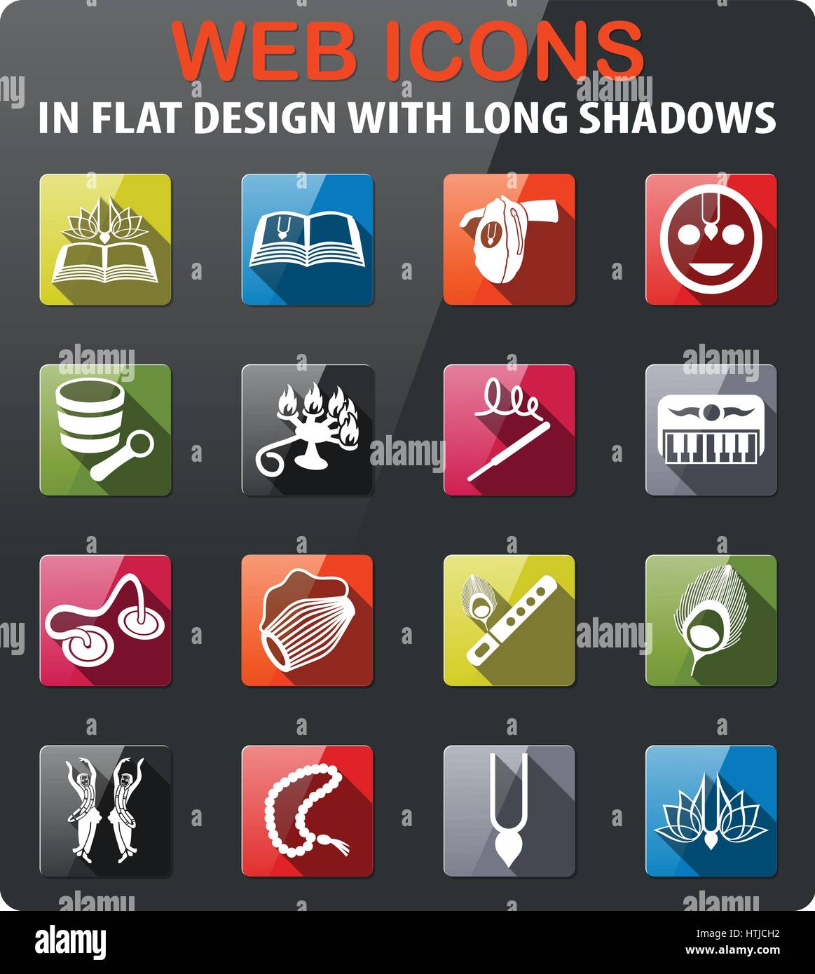 hare krishna icons set in flat design with long shadow Stock Vector ...