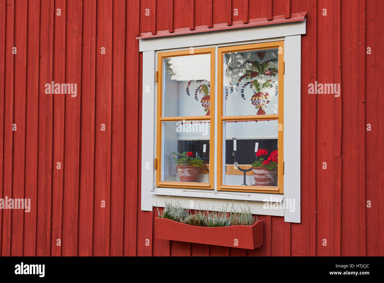 Window of traditional wooden house in Sigtuna the oldest town in Sweden ...
