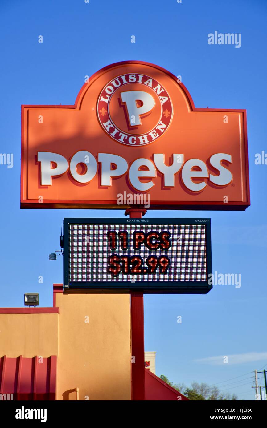 Popeyes Louisiana Kitchen restaurant sign Stock Photo - Alamy