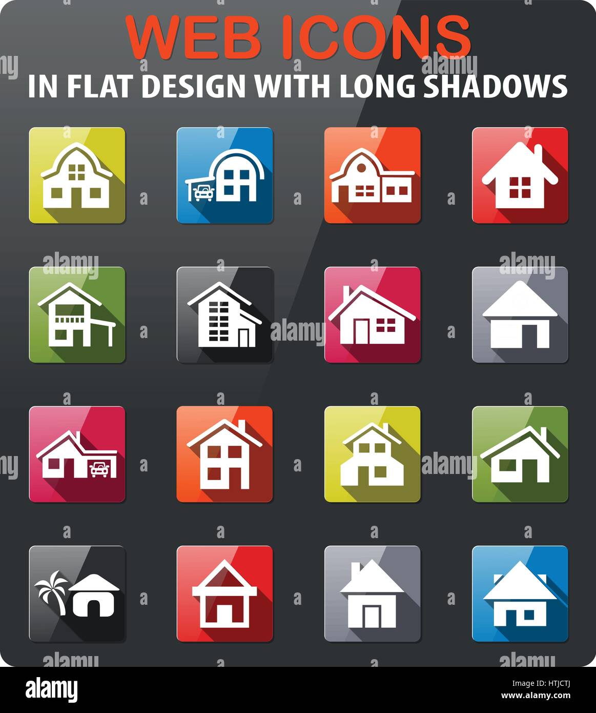 house type icons set in flat design with long shadow Stock Vector Image ...