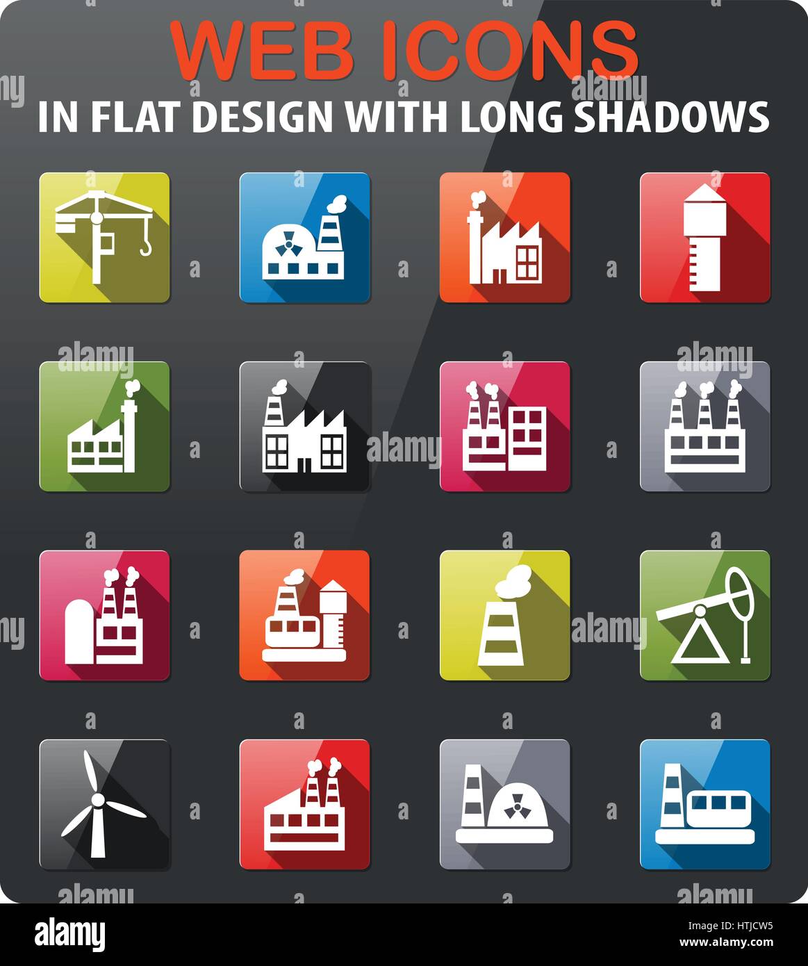 industrial building icons set in flat design with long shadow Stock ...