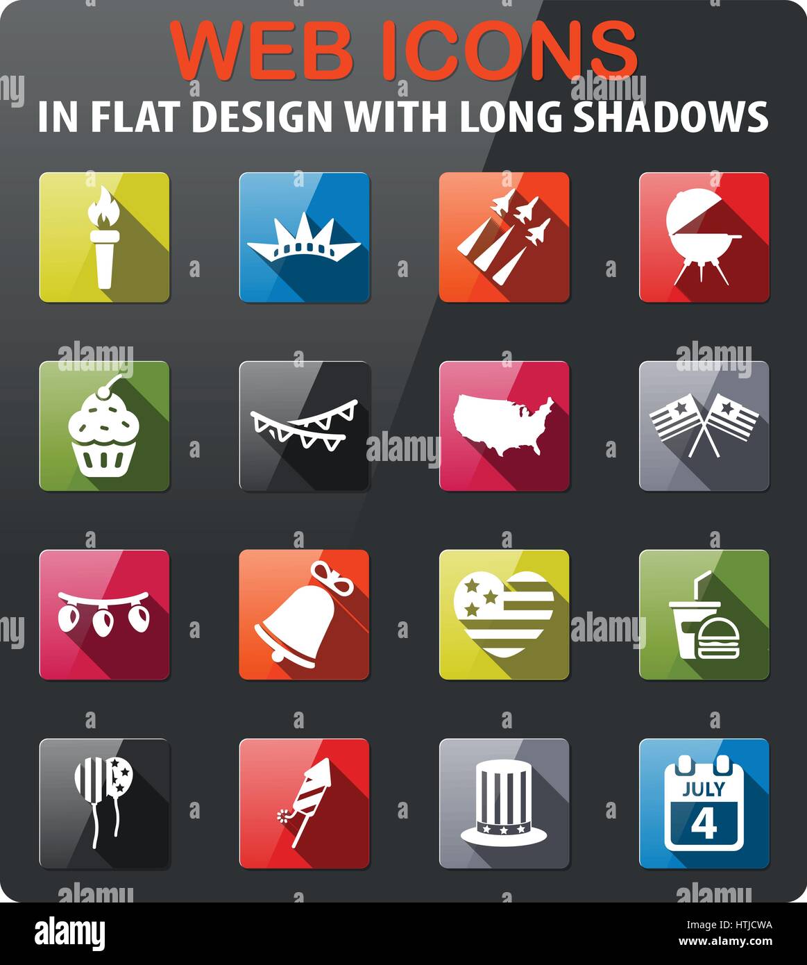 Independence day icons set in flat design with long shadow Stock Vector ...
