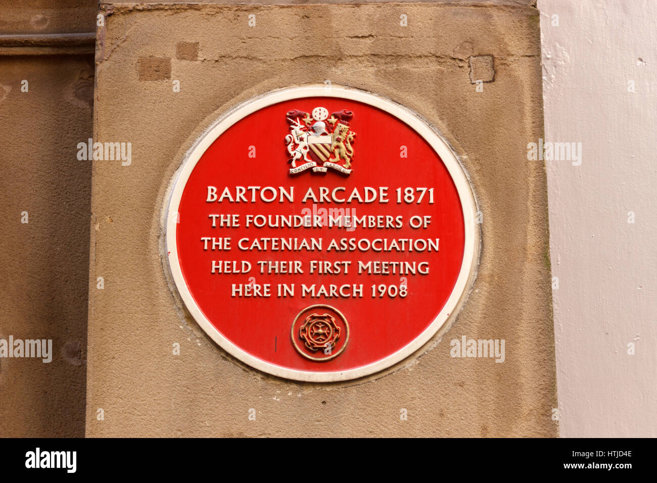 Barton Arcade red plaque Stock Photo - Alamy