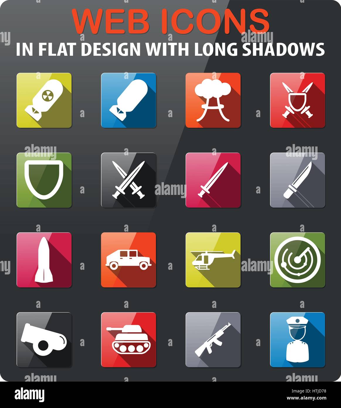 Military icons set in flat design with long shadow Stock Vector Image ...