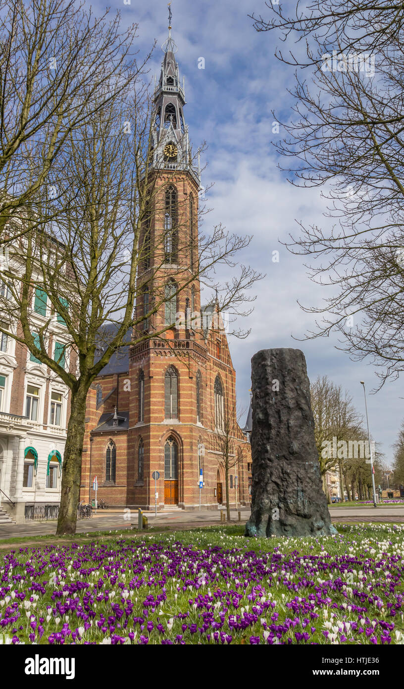Crocusses in front of the Jozef cathedral in Groningen, Holland Stock ...