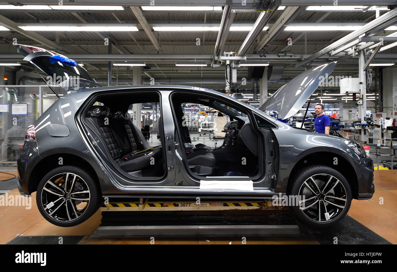 Volkswagen Golf cars are seen in a production line at the companies ...