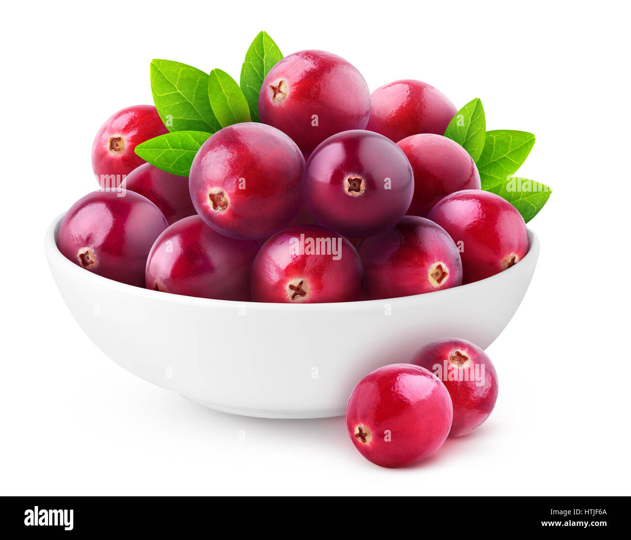 Isolated cranberries. White bowl with heap of fresh cranberry fruits ...
