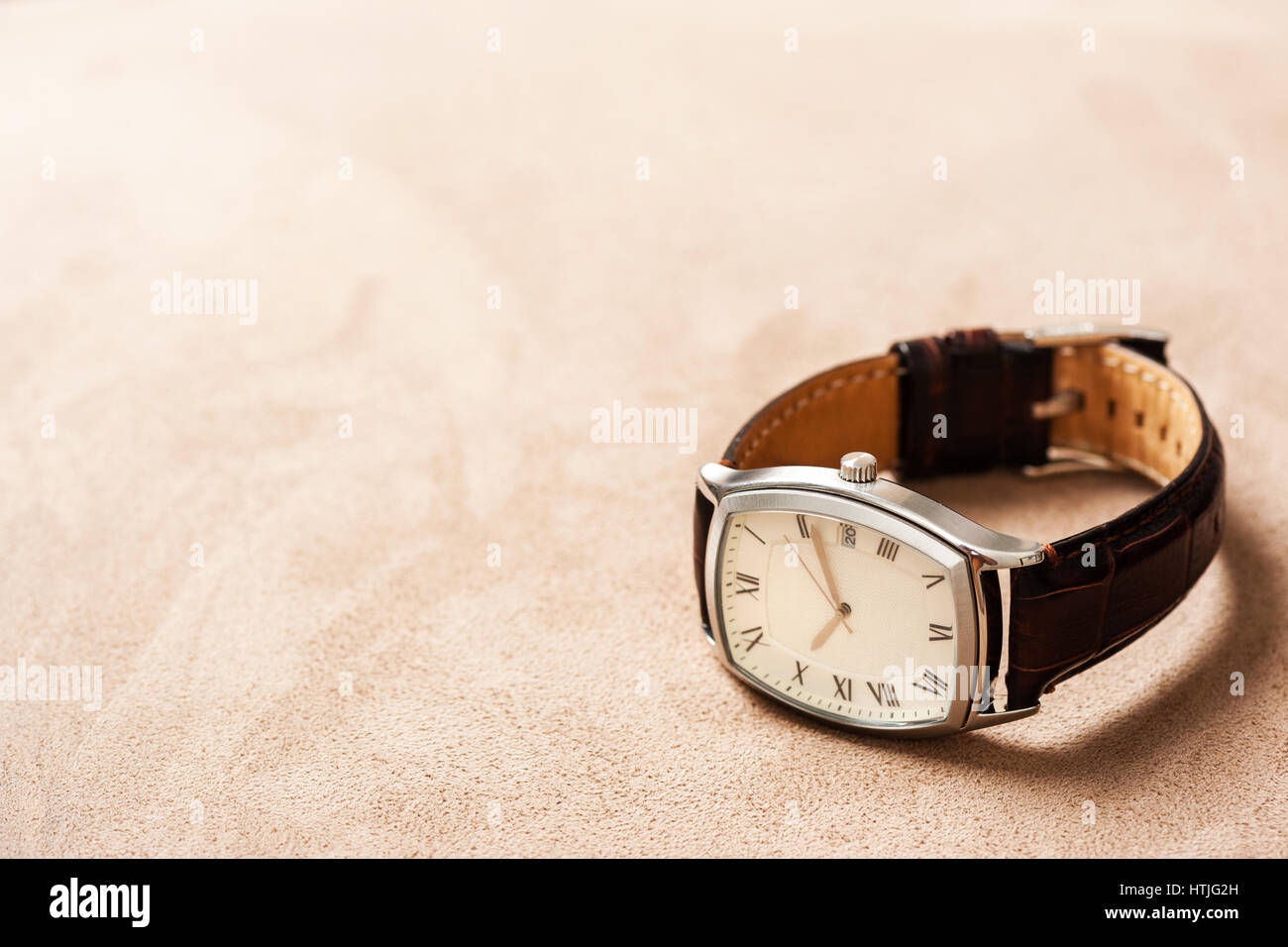 vintage style of luxury men watch with stainless case and leather strap ...