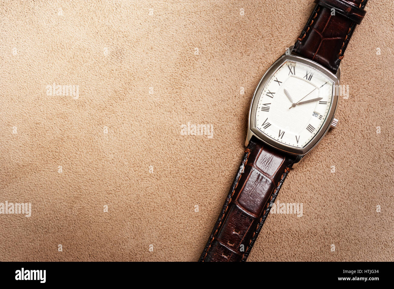 vintage style of luxury men watch with stainless case and leather strap ...