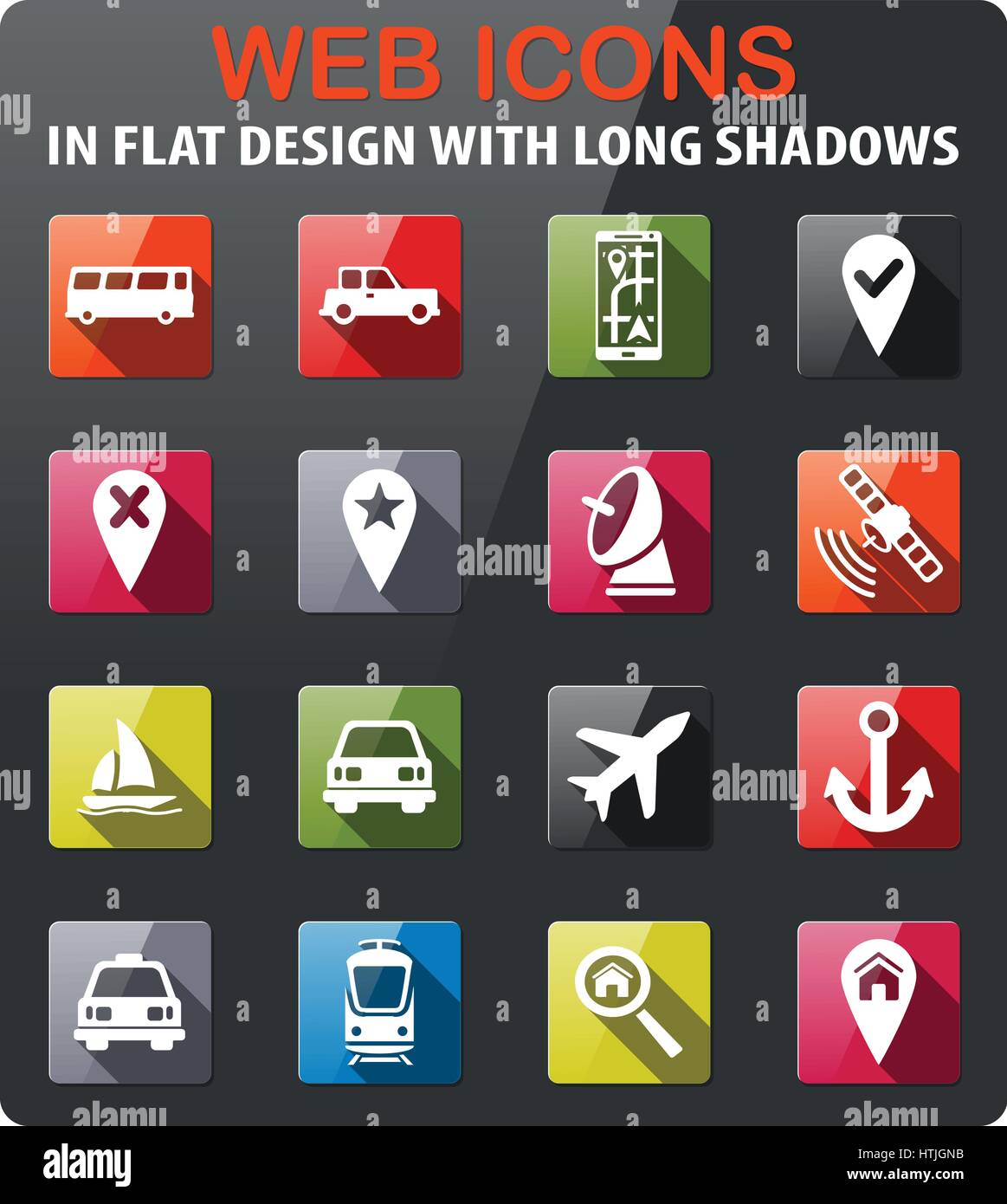 Navigation icons set in flat design with long shadow Stock Vector Image ...