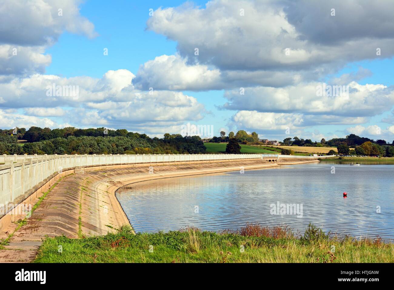 View across Blithfield reservoir with a road bridge to the left hand ...