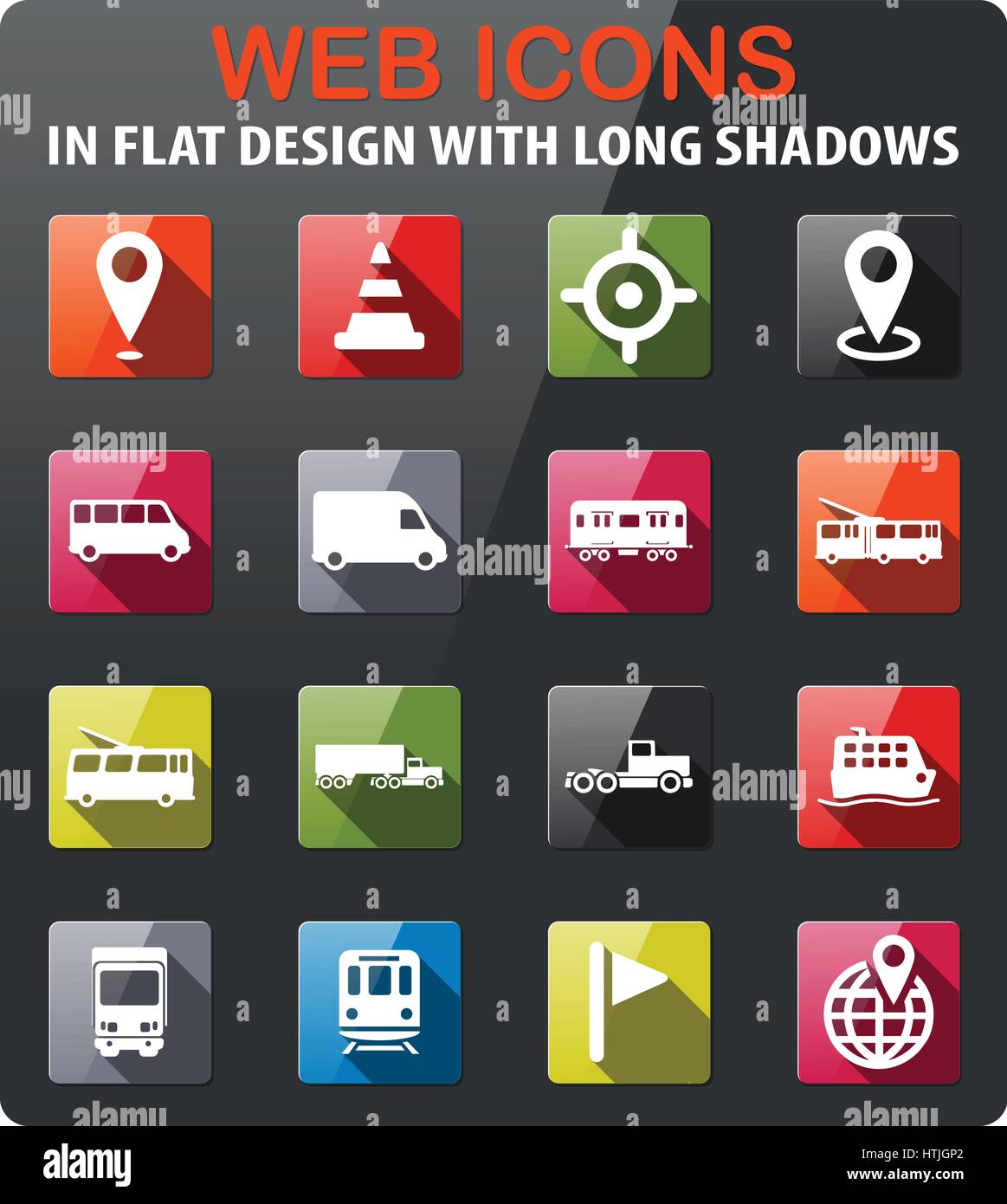 Navigation icons set in flat design with long shadow Stock Vector Image ...