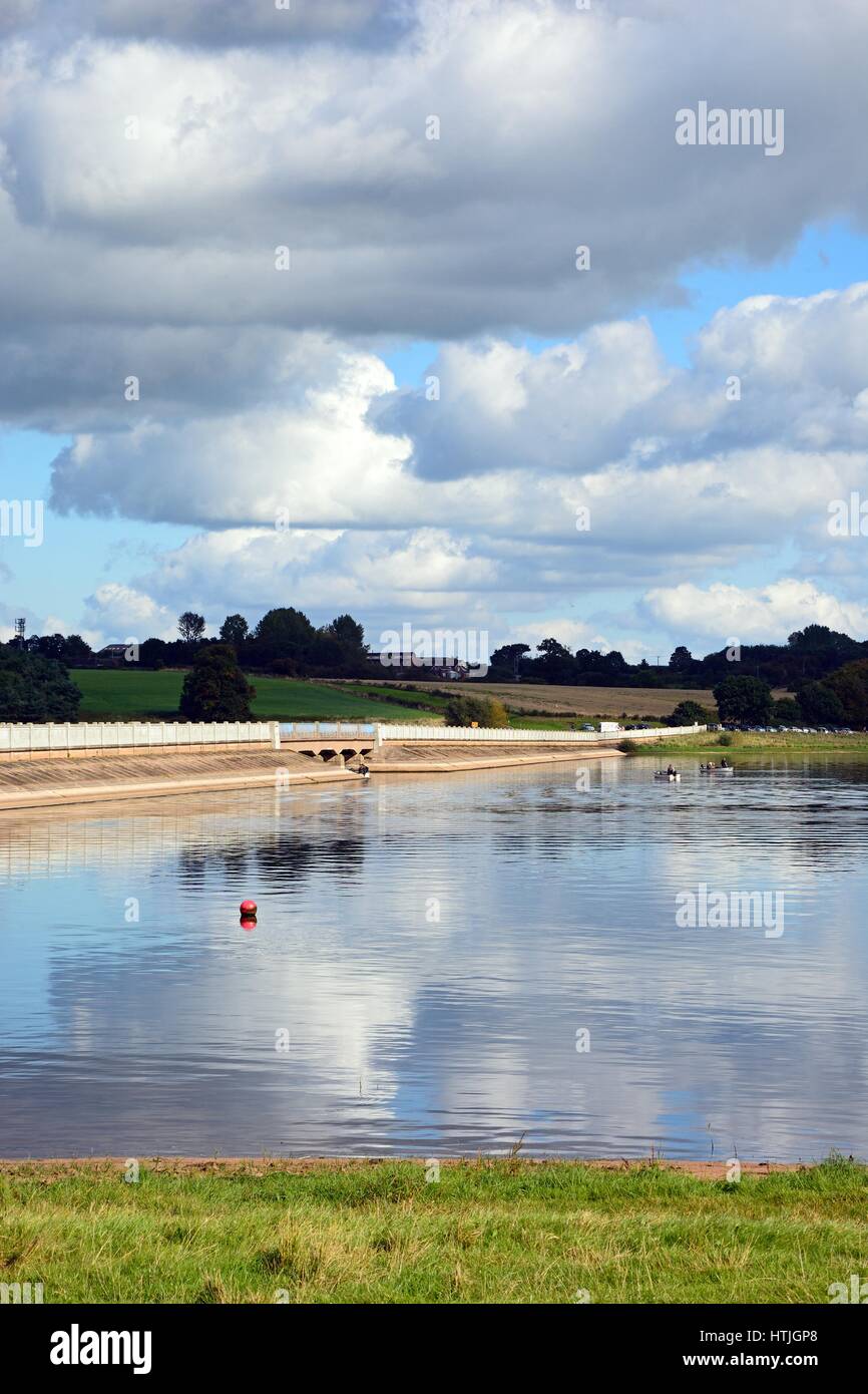 View across Blithfield reservoir with a road bridge to the left hand ...