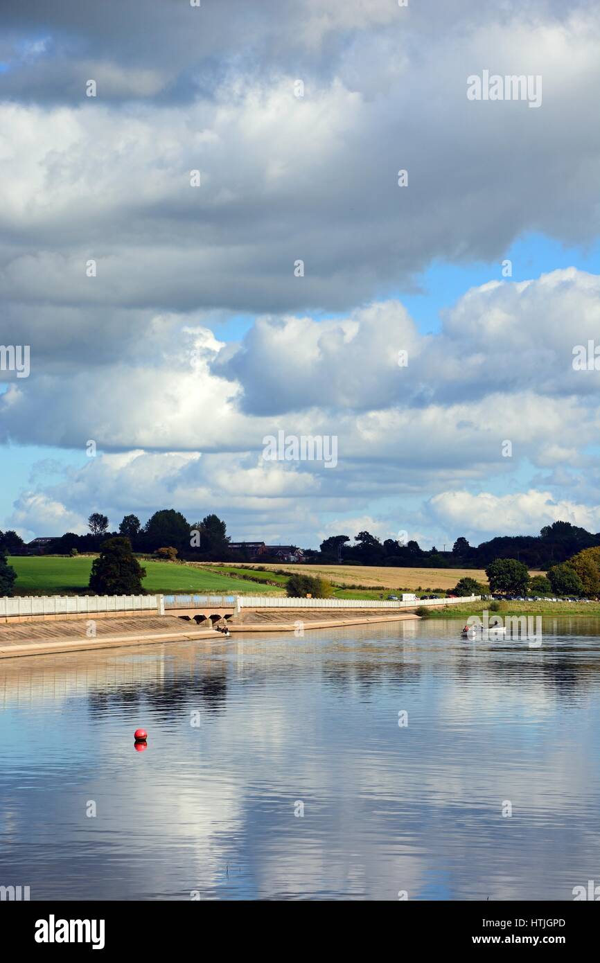 View across Blithfield reservoir with a road bridge to the left hand ...