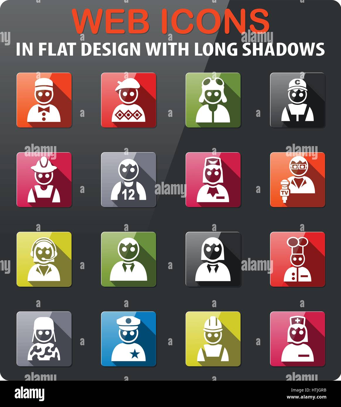 occupation icons set in flat design with long shadow Stock Vector Image ...