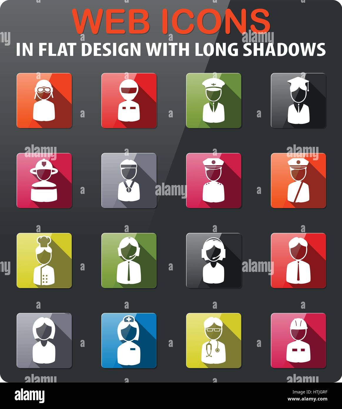 Ocupation icons set in flat design with long shadow Stock Vector Image ...