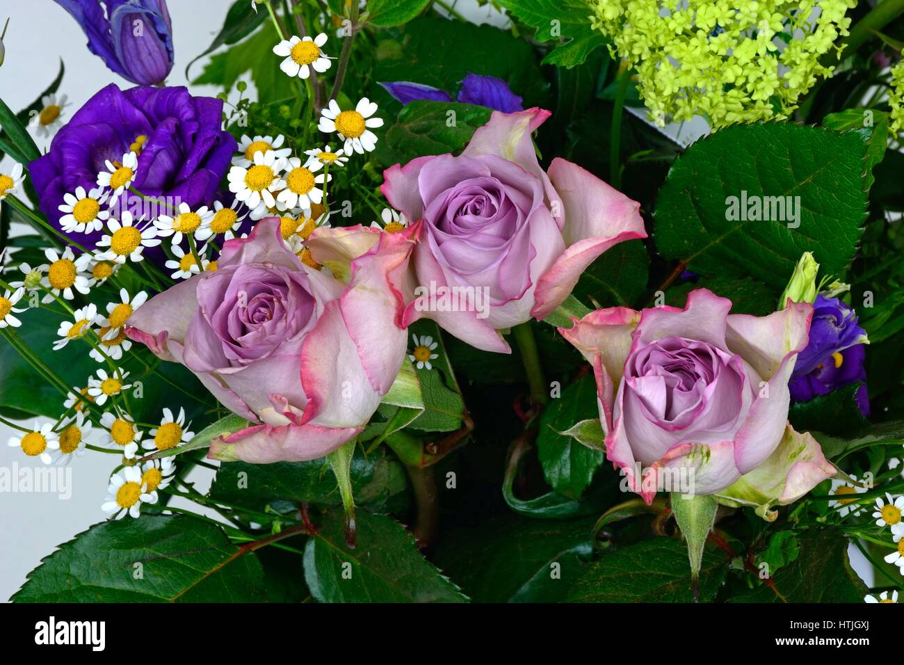 Bouquet of flowers with mauve roses, UK Stock Photo - Alamy