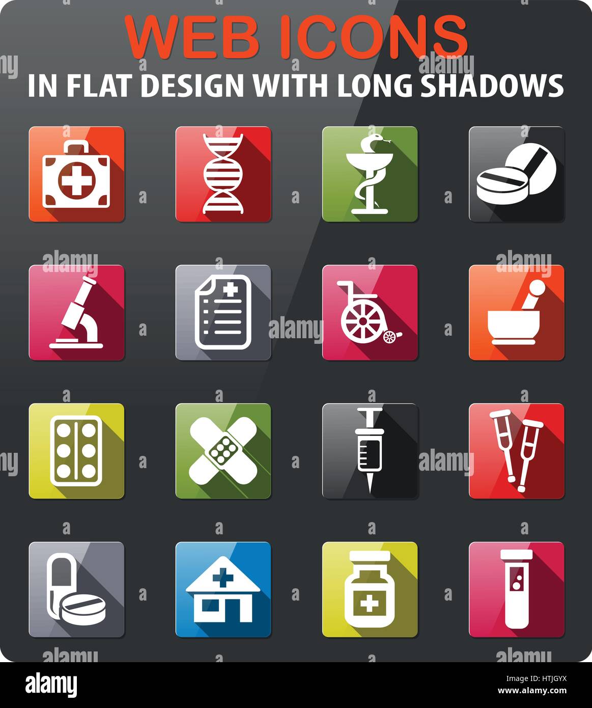 pharmacy icons set in flat design with long shadow Stock Vector Image ...