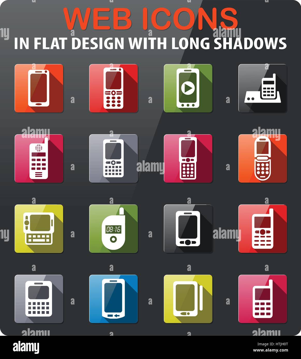 phones icons set in flat design with long shadow Stock Vector Image ...