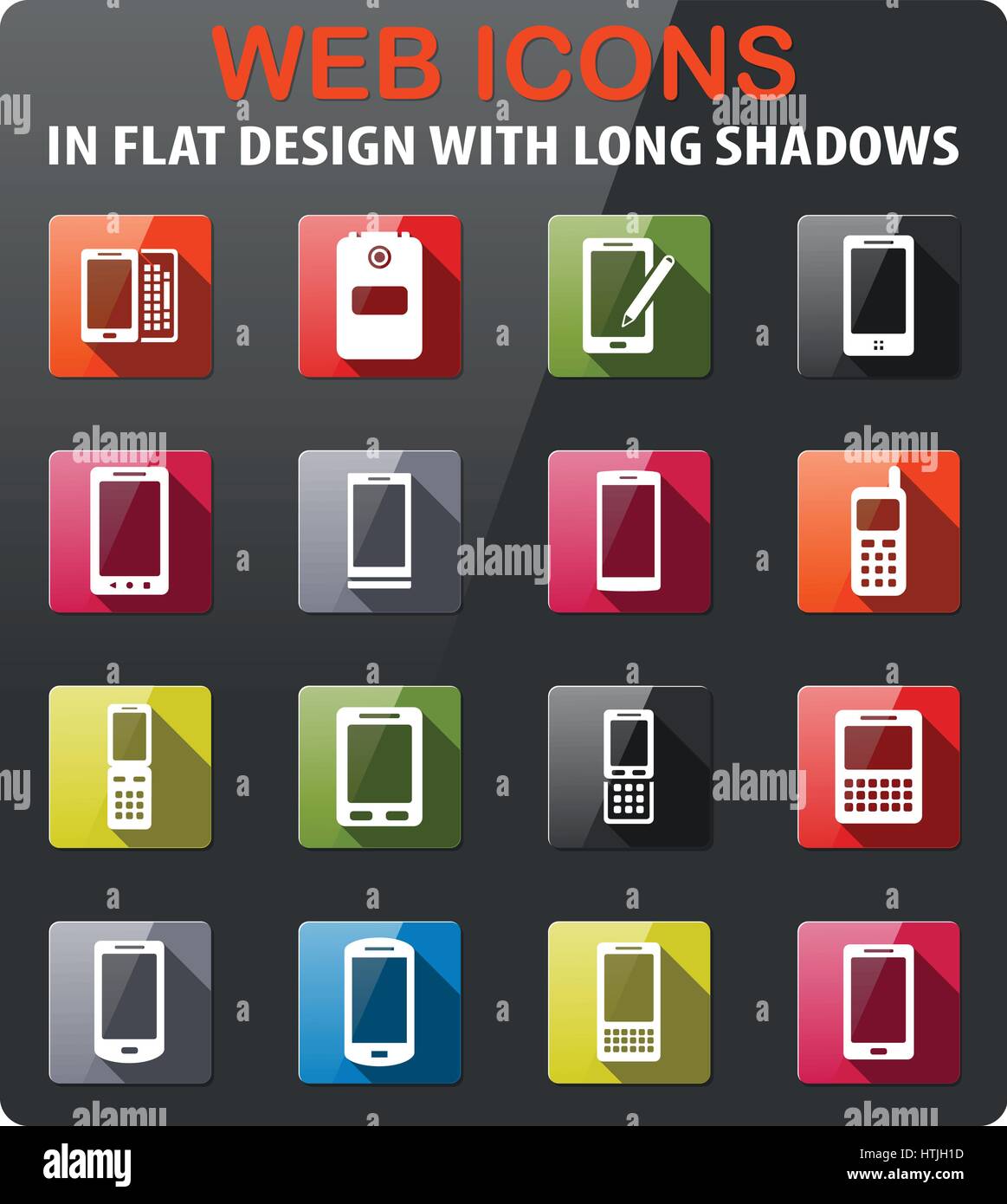 Phones icons set in flat design with long shadow Stock Vector Image ...