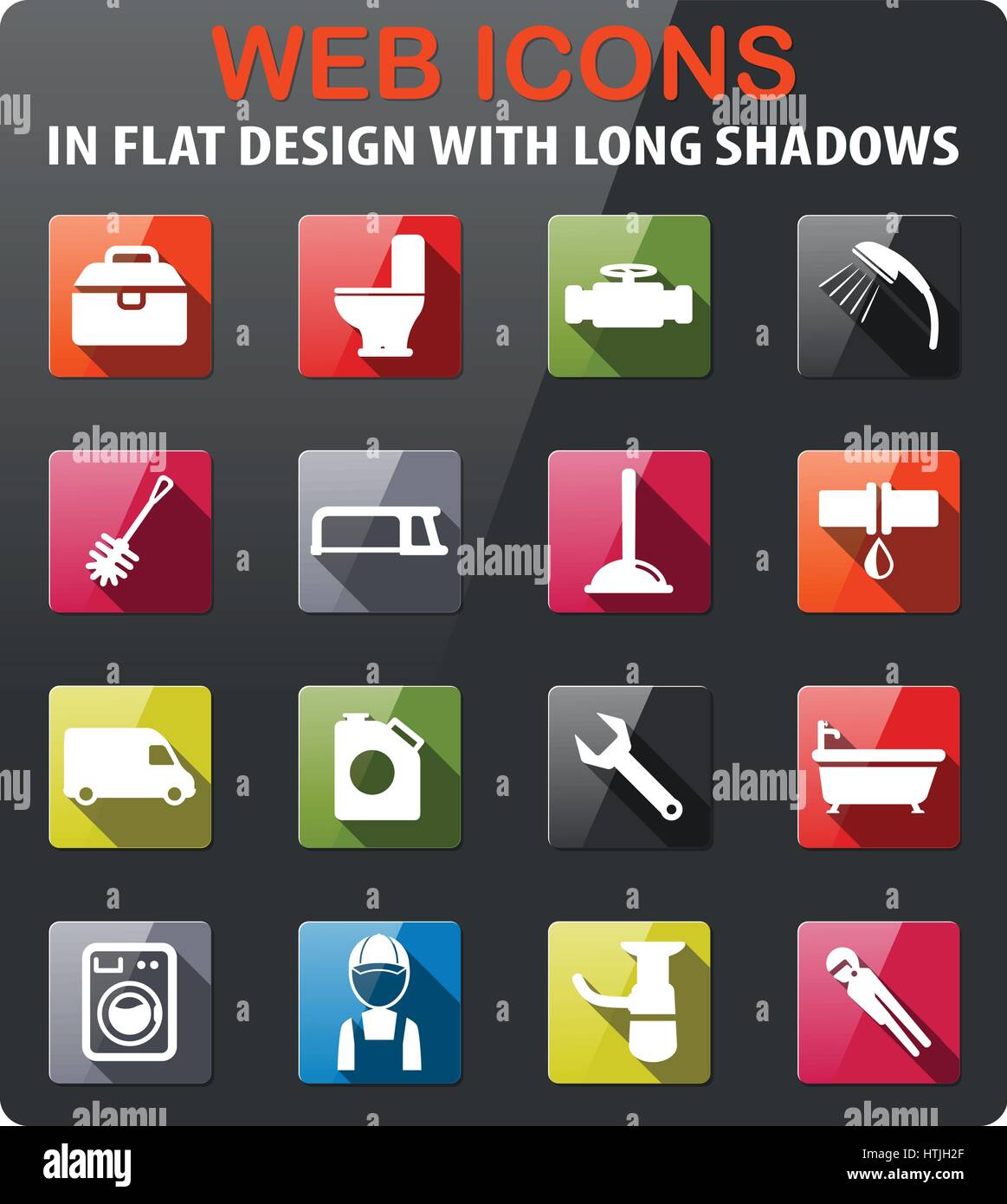 Plumbing service icons set in flat design with long shadow Stock Vector ...