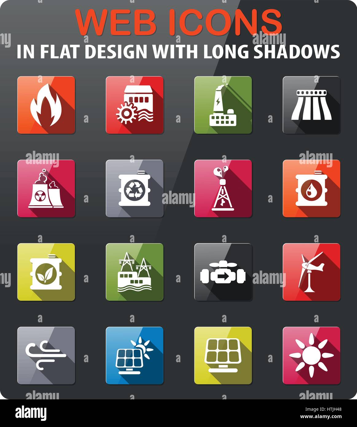 Power generation icons set in flat design with long shadow Stock Vector ...