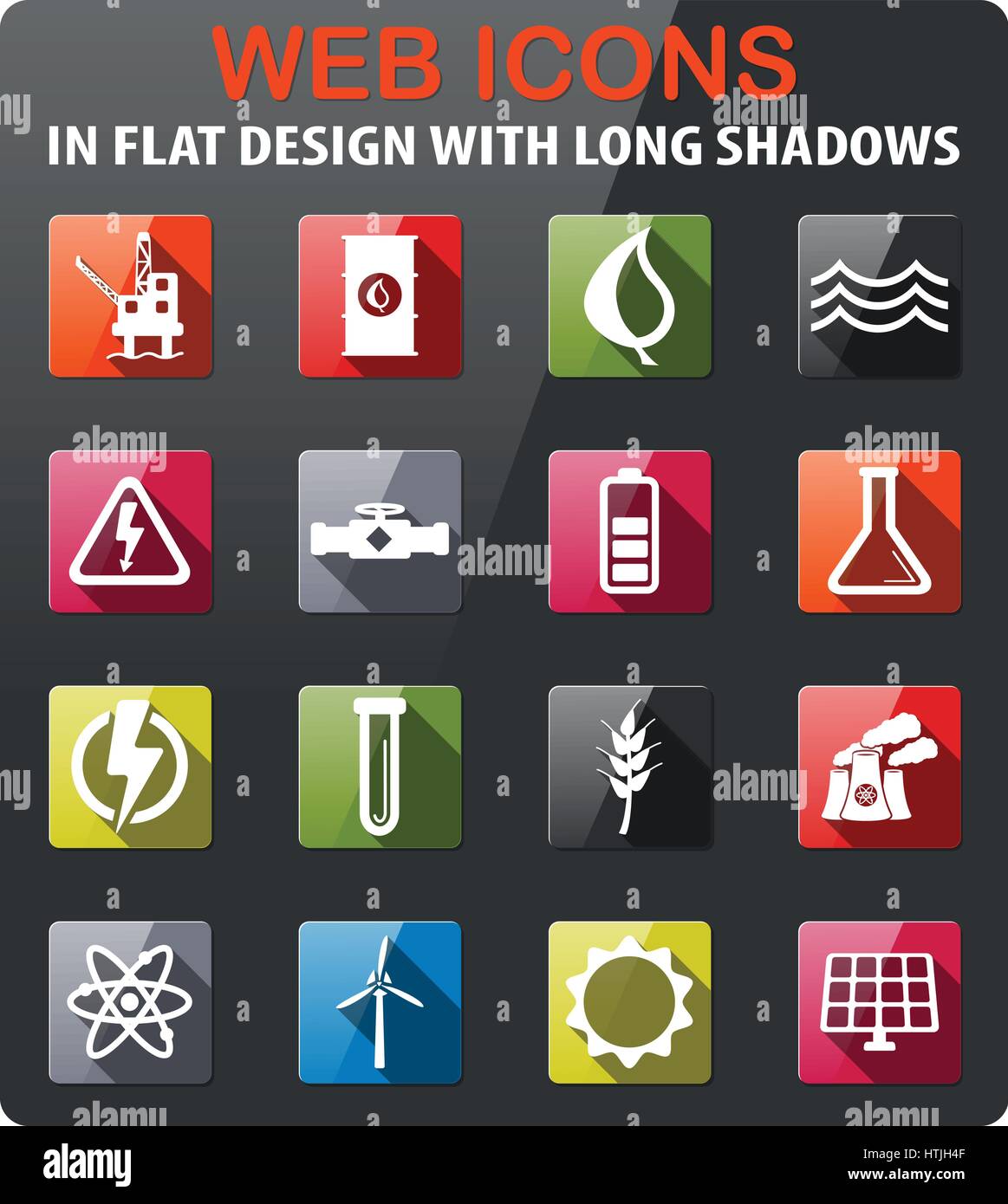 Power generation icons set in flat design with long shadow Stock Vector ...