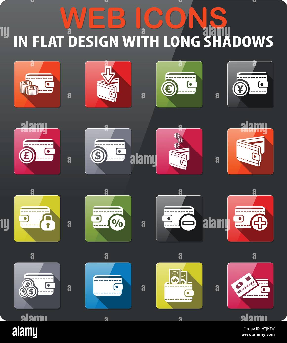 set of money icons set in flat design with long shadow Stock Vector ...