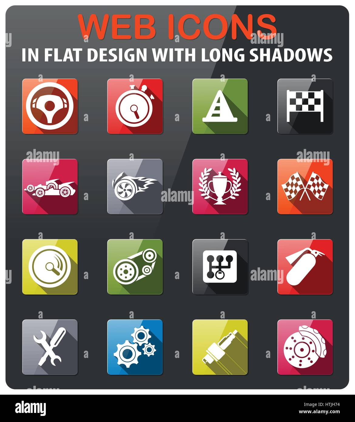 Racing icons set in flat design with long shadow Stock Vector Image ...