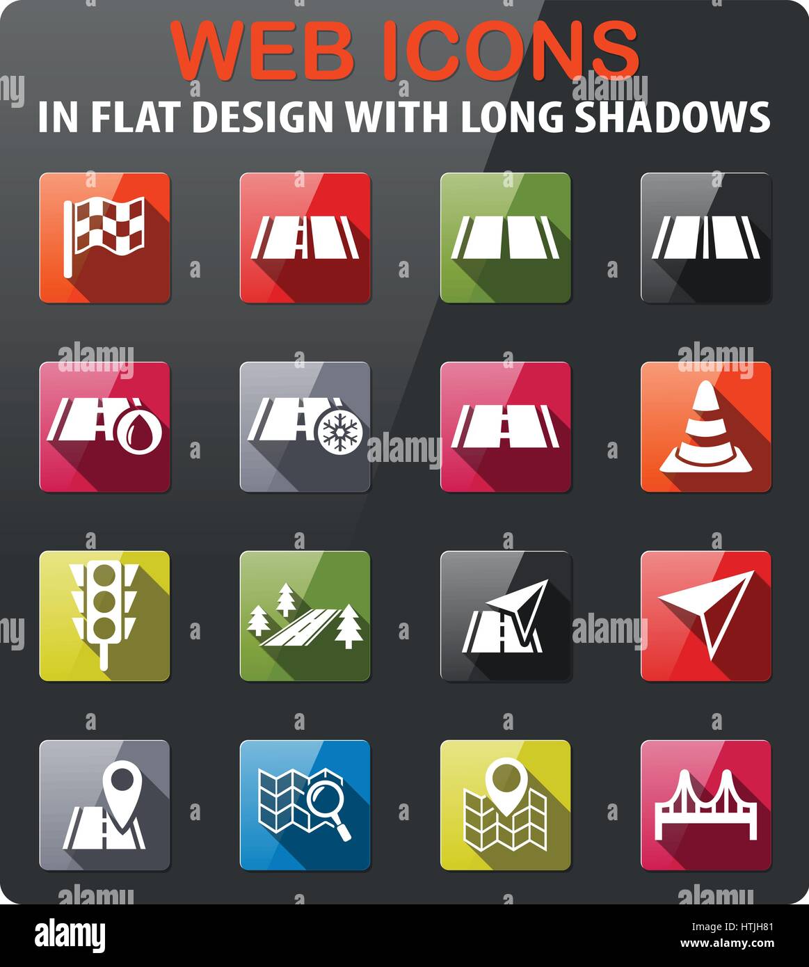 road icons set in flat design with long shadow Stock Vector Image & Art ...