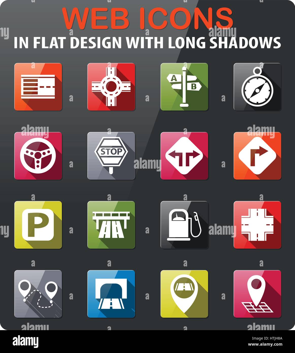road icons set in flat design with long shadow Stock Vector Image & Art ...